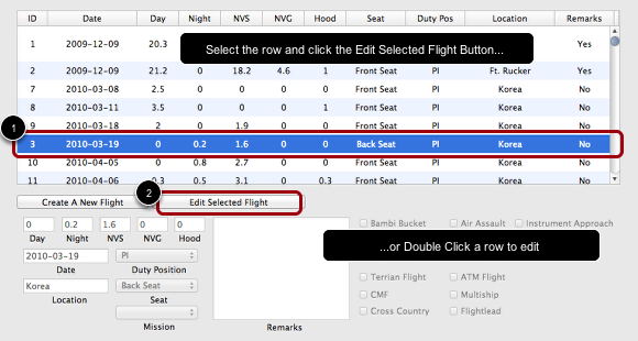 Editing and Deleting Flights